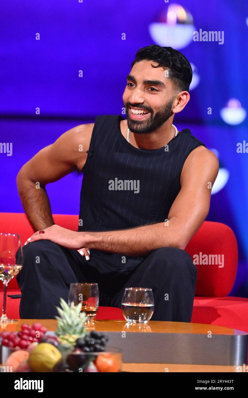 EDITORIAL USE ONLY Mawaan Rizwan during filming for the Graham Norton Show at BBC Studioworks 6 ...