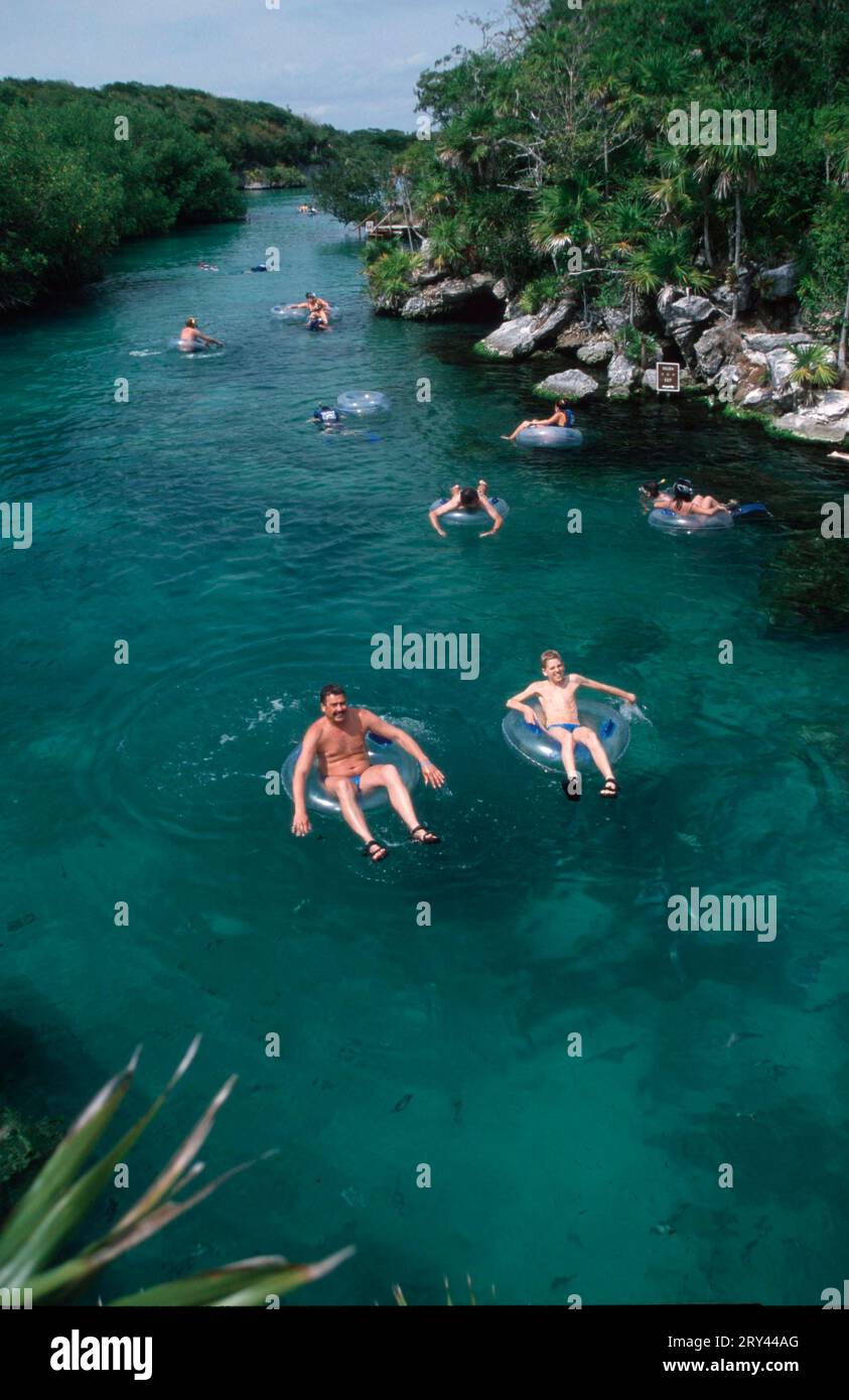 People swimming in the river, Xel-Ha National Park, Yucatan, Mexico ...