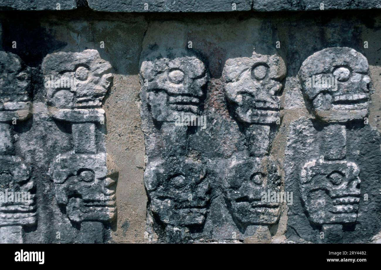 Relief on the platform of the skulls, Chichen Itza, Yucatan, Mexico ...