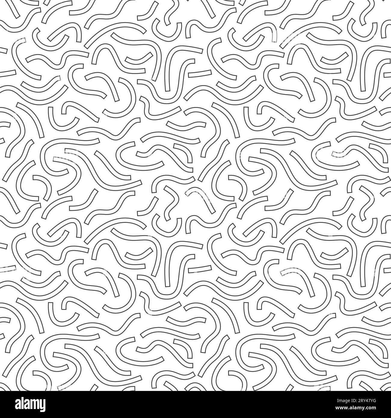 Monochrome geometric seamless pattern. Black outline curved lines Stock ...