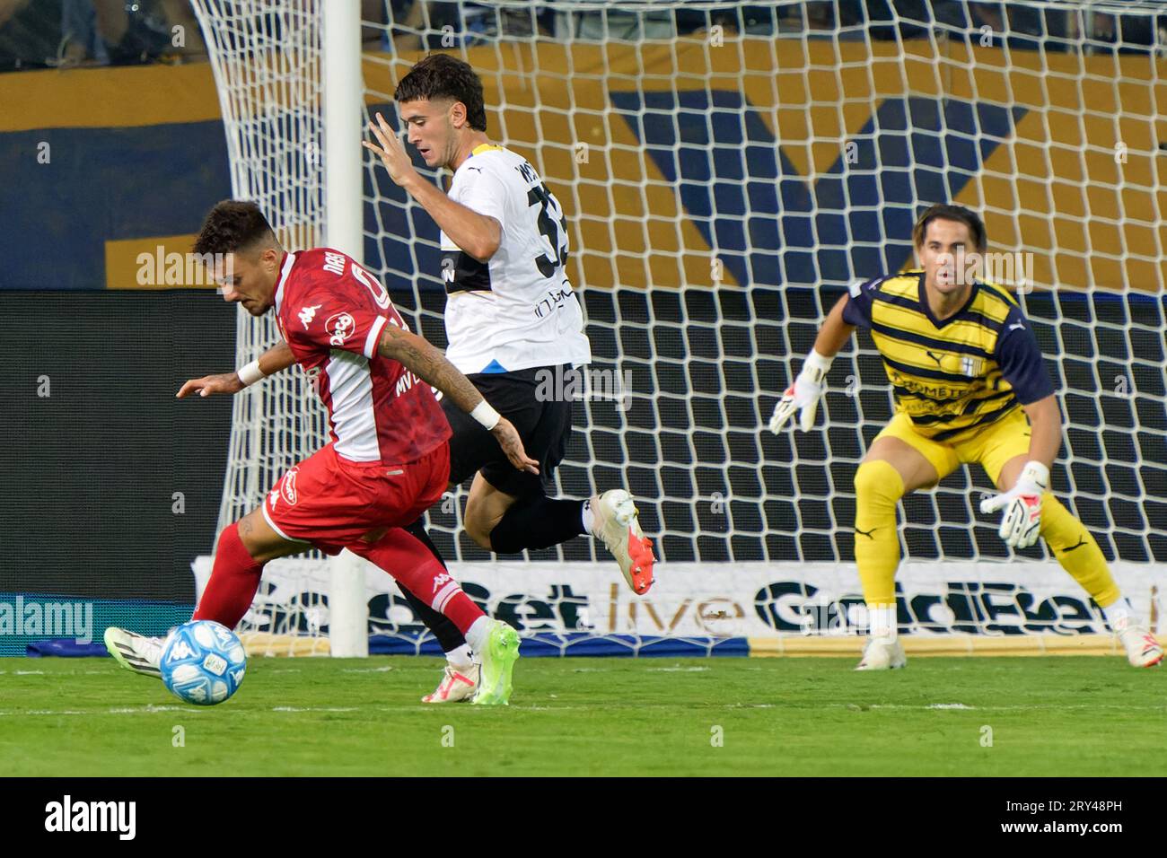 Parma, Italy. 27th Sep, 2023. Marco Nasti (SSC Bari) and Alessandro ...