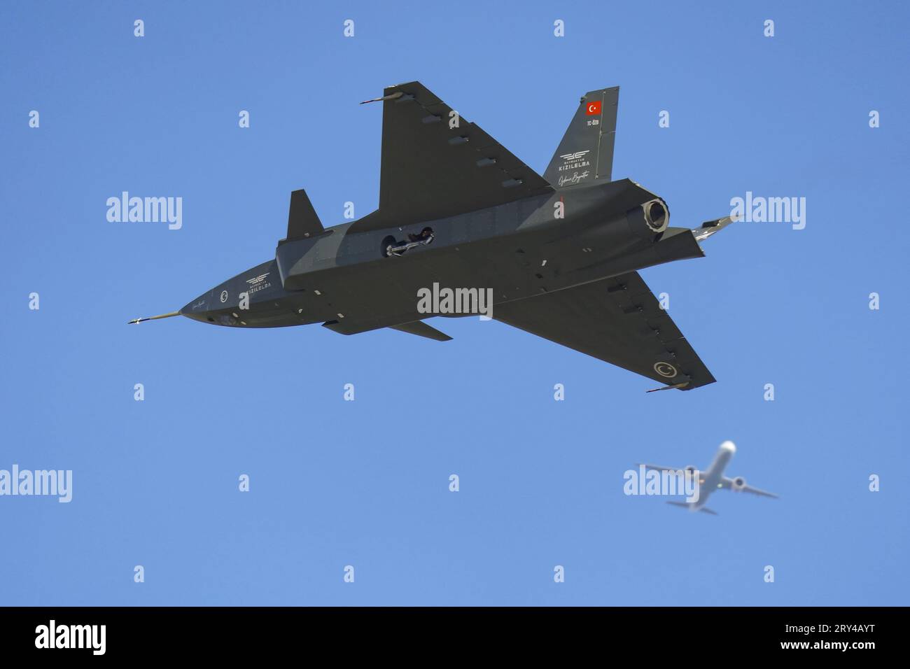 ISTANBUL, TURKIYE - MAY 01, 2023: Baykar Bayraktar Kizilelma display in ...