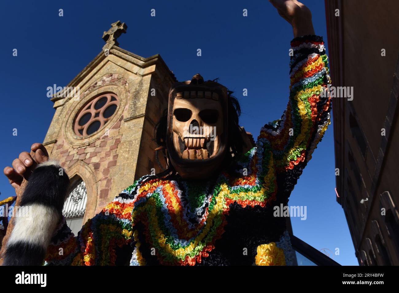 September 23, 2023, LuzÃ³n, Spain: A reveler dressed as Boteiro seen ...
