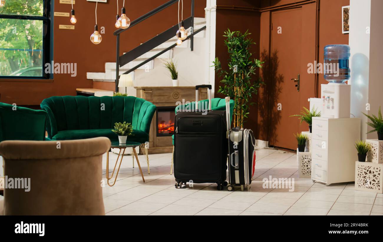 Empty tropical resort lounge area with luxury couch and modern ...