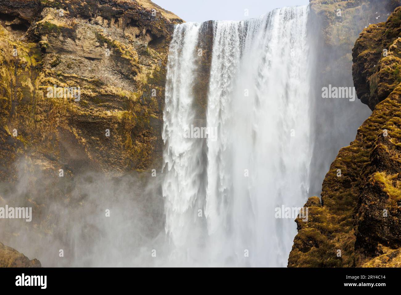 Polar skgafoss cascade falling down off cliffs, forming spectacular ...