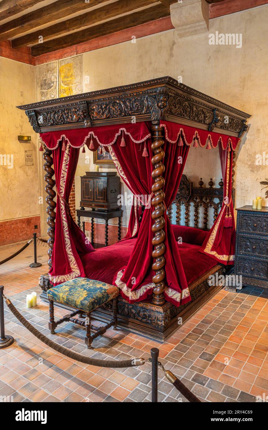 Amboise, France - August 12, 2023: The historical bedroom of Leonardo ...