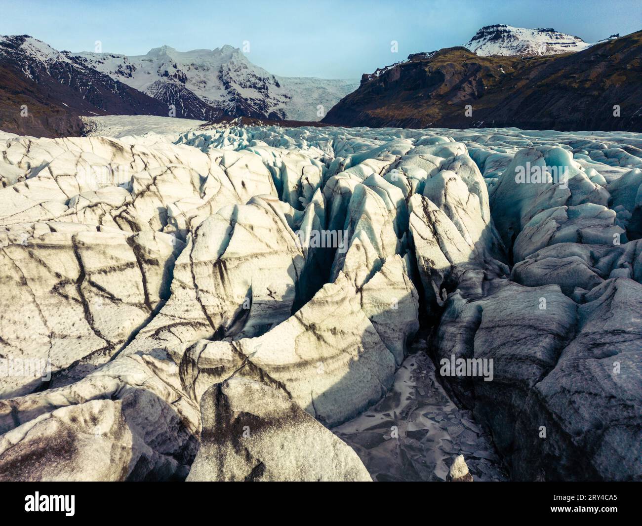 Drone shot of vatnajokull ice chunks floating on nordic lake, creating ...