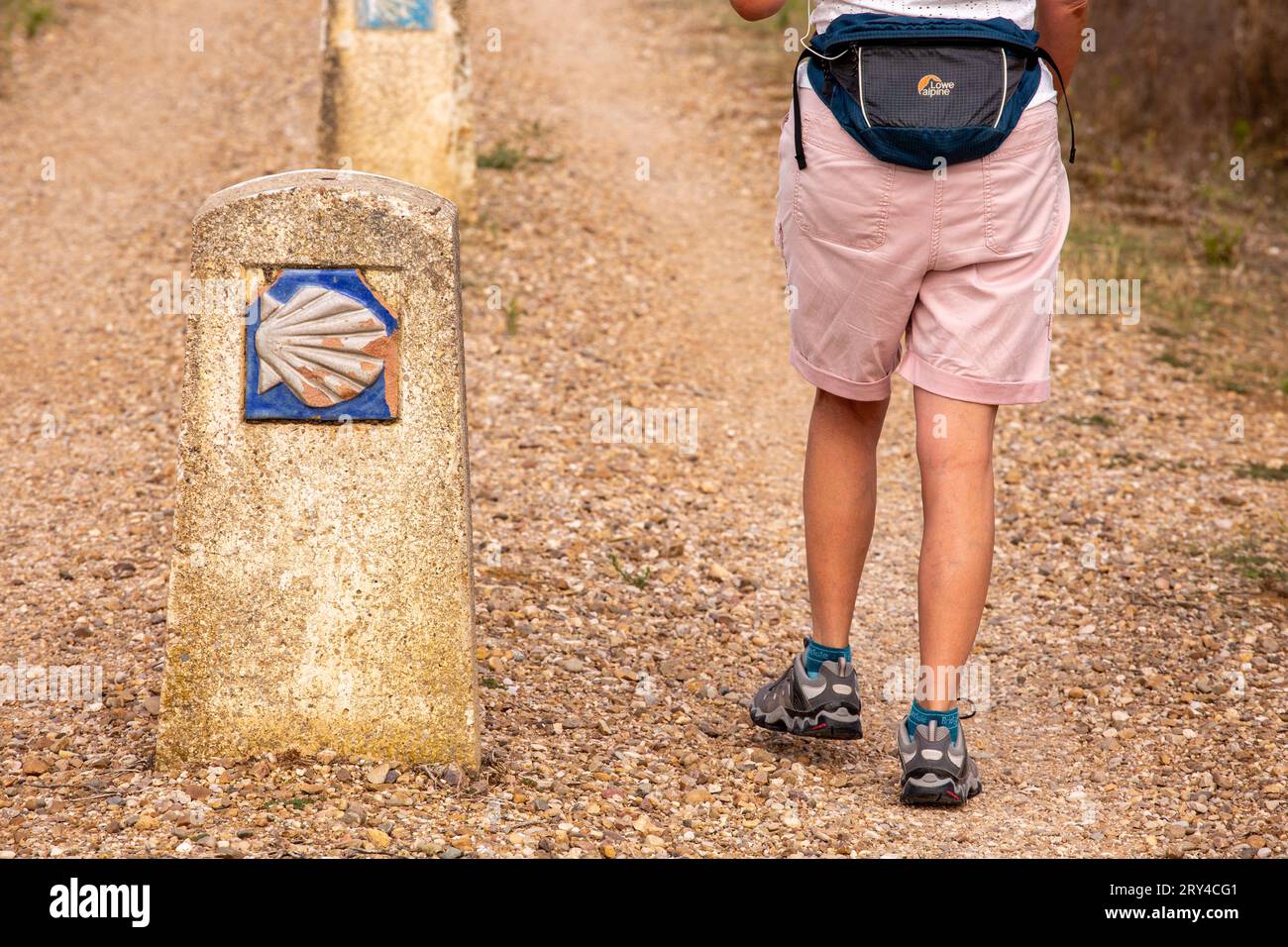 Pilgrims walking the Camino de Santiago pilgrimage route, the way of St ...