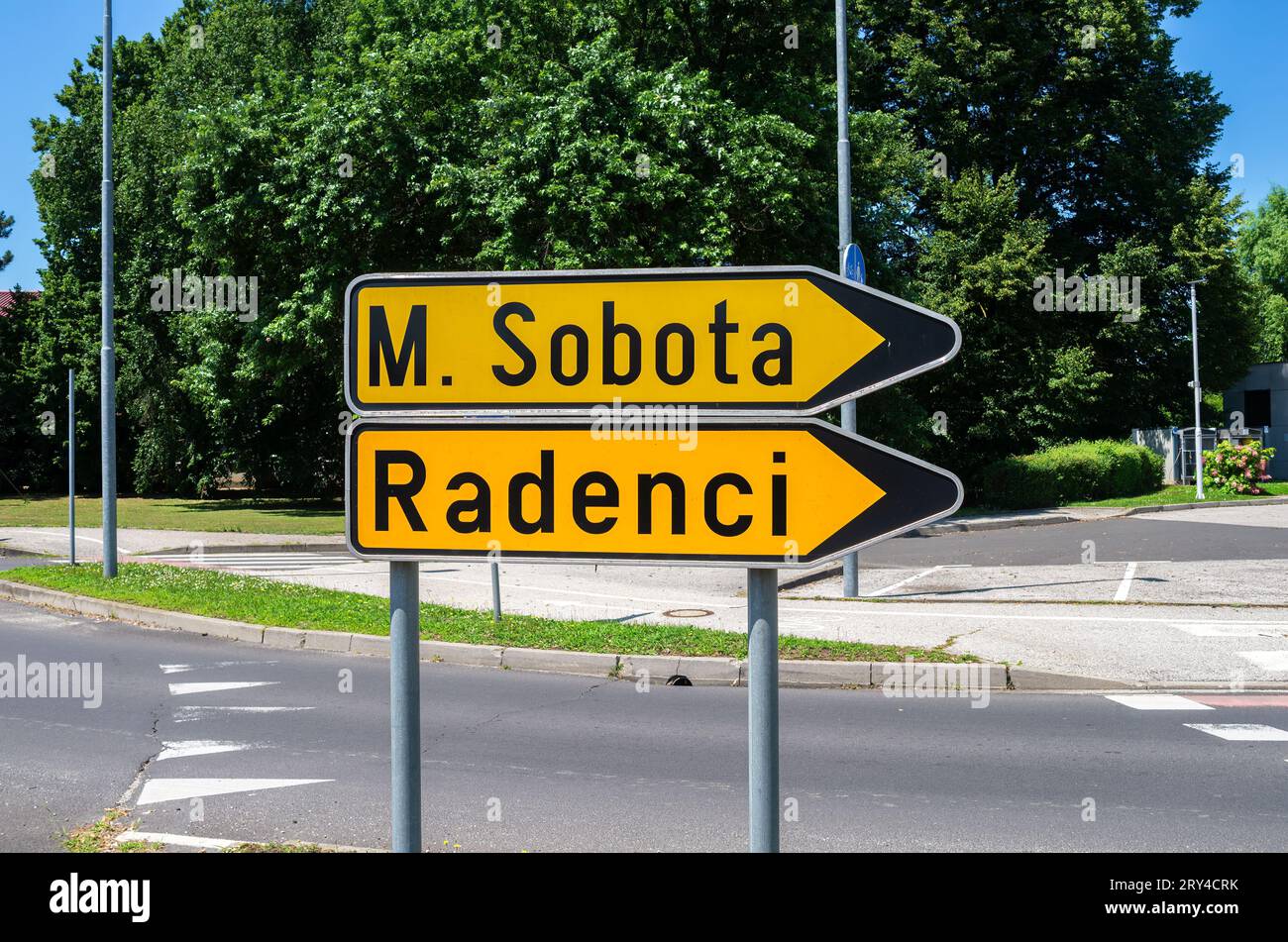 Direction traffic signs for Murska Sobota and Radenci in Slovenia Stock ...