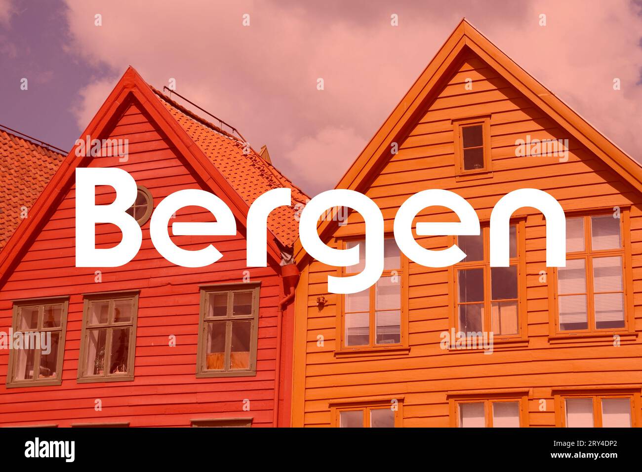 Bergen, Norway. City name modern photo postcard. Travel destination ...