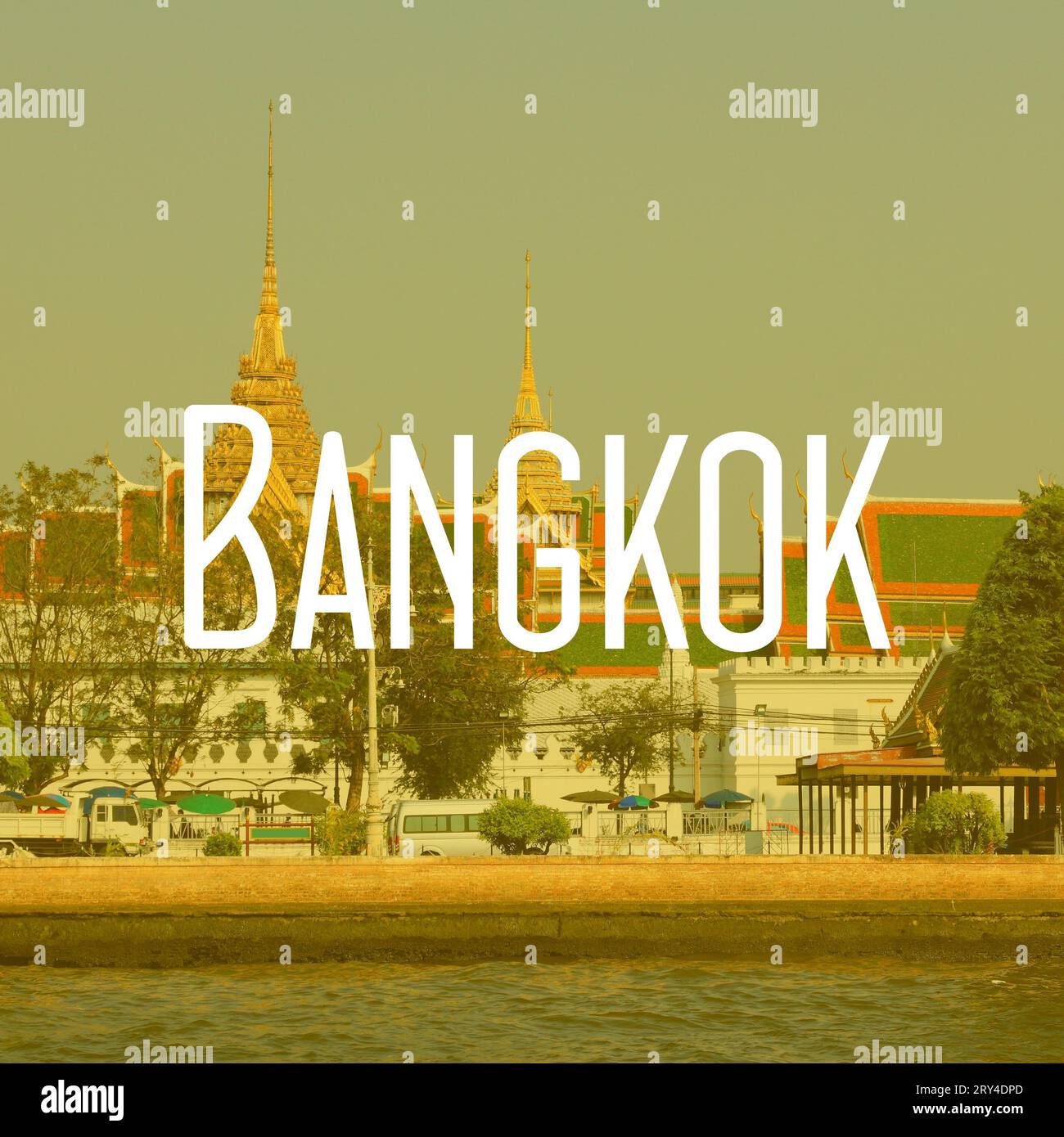 Bangkok, Thailand. City name modern photo postcard. Travel destination ...