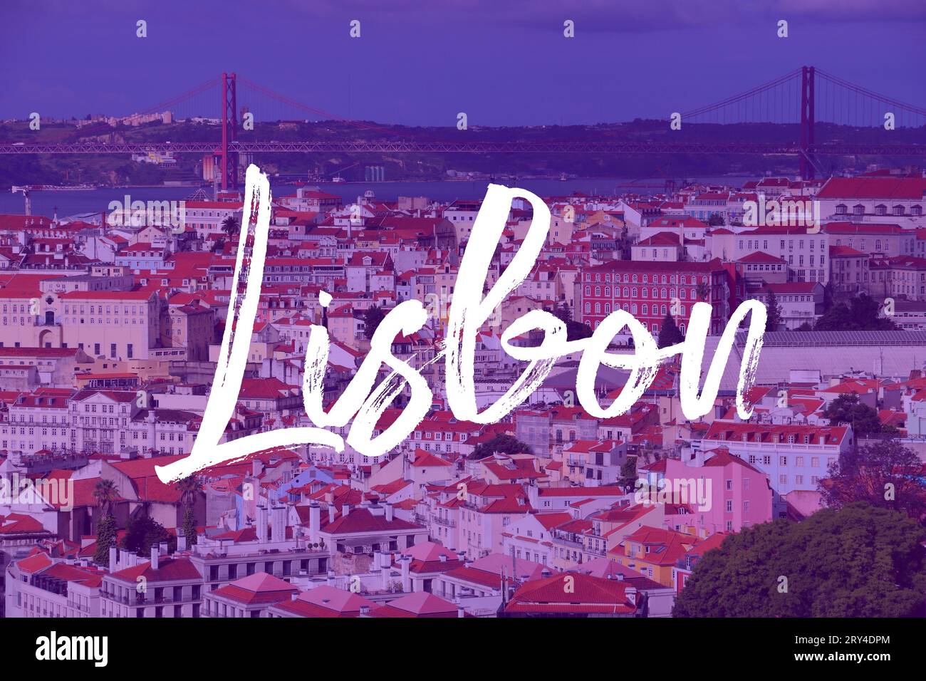 Lisbon, Portugal. City name modern photo postcard. Travel destination text word card Stock Photo ...