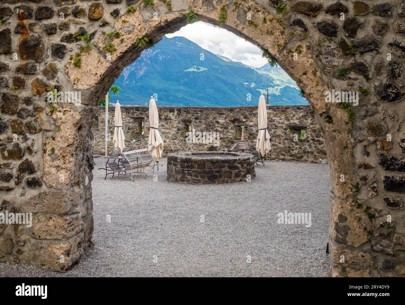 Stone arch entry to the court of Werdenberg castle, Switzerland Stock ...