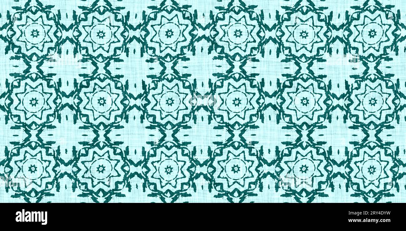 Teal green white vibrant watercolor batik azulejos tile border banner ...