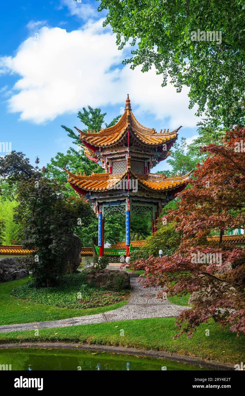 Zurich, Switzerland - July 2, 2023: The China Garden, right on the lake ...