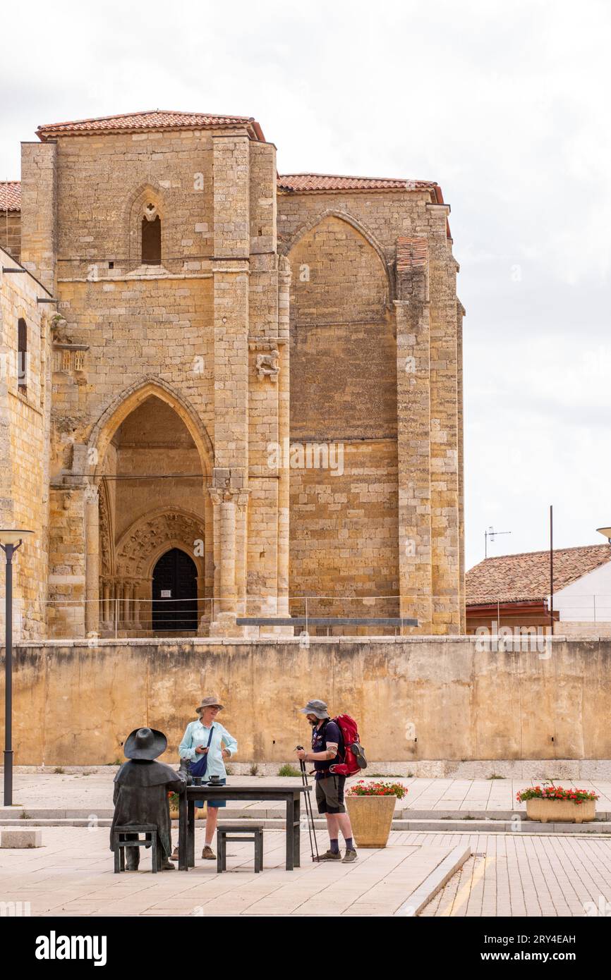Pilgrims walking the Camino de Santiago pilgrimage route, the way of St ...