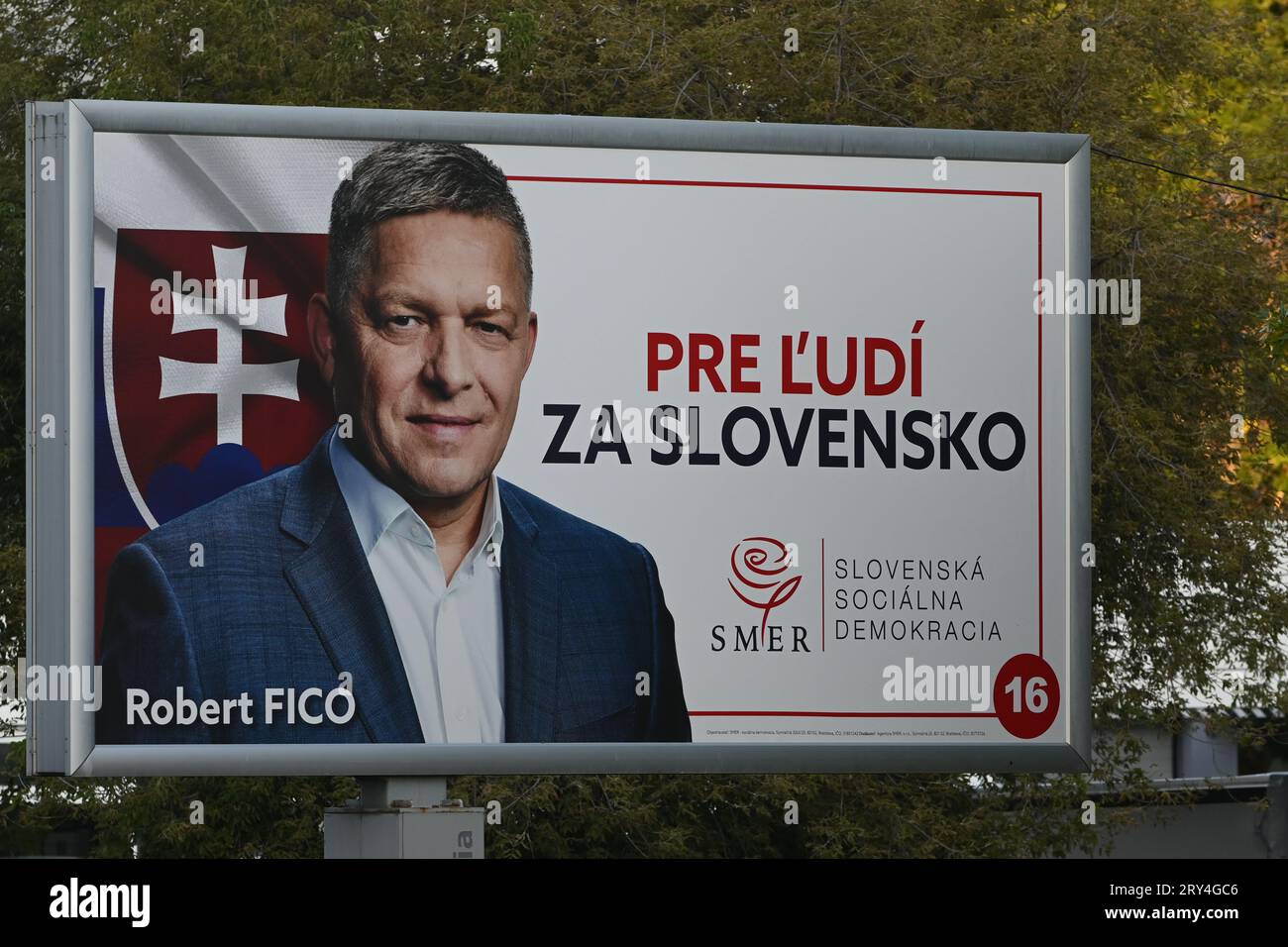 Bratislava, Slovakia. 28th Sep, 2023. The election billboard of the ...