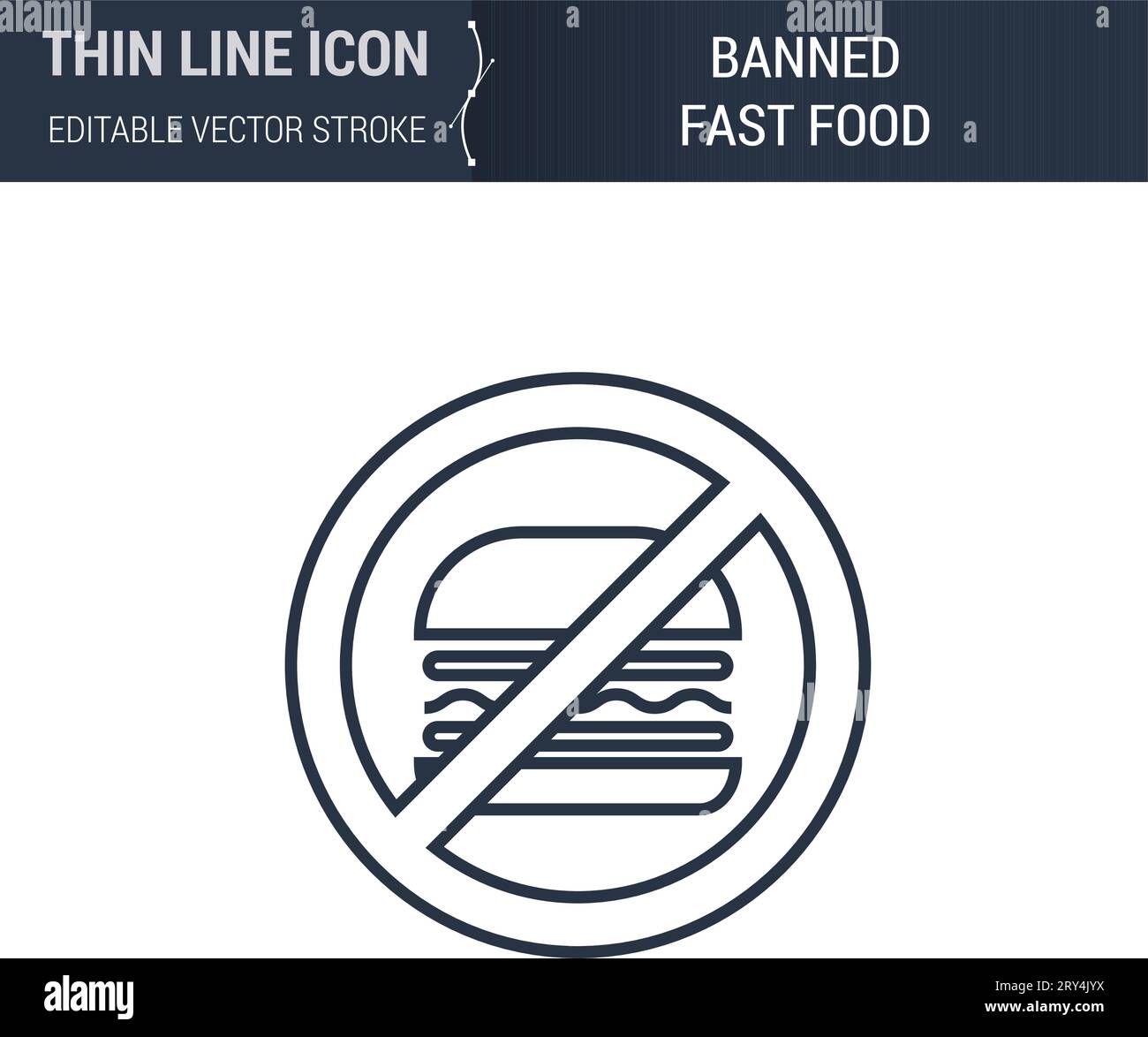 Symbol of Banned Fast Food Thin Line Icon of Sport and Fitness. Stroke ...