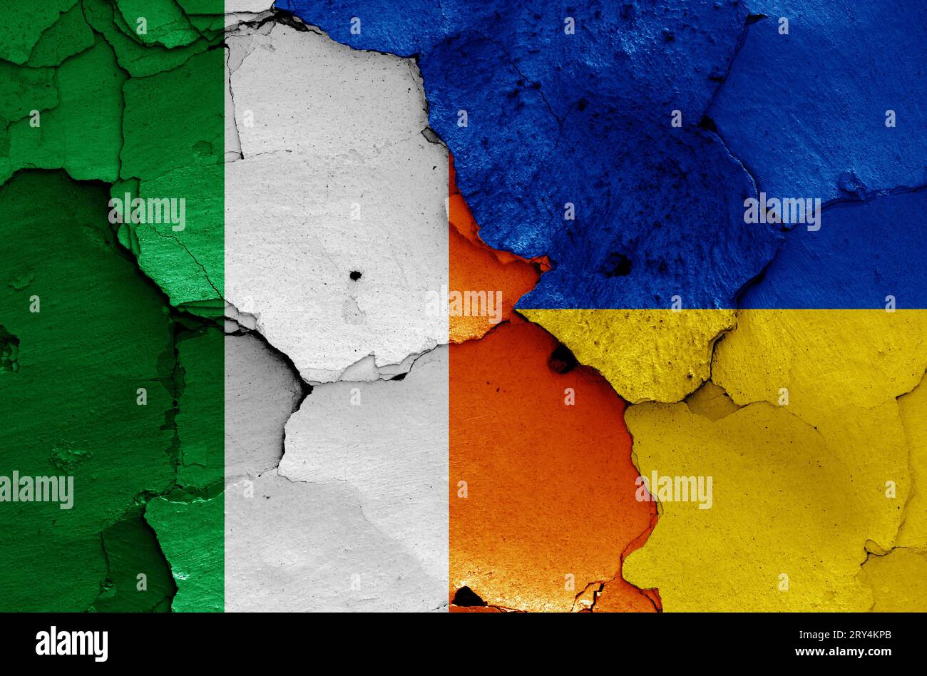 flags of Ireland and Ukraine painted on cracked wall Stock Photo - Alamy