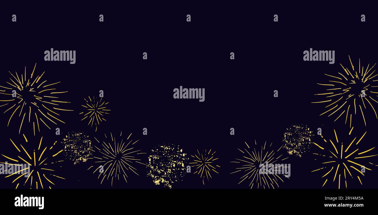 Background dark sky with colored festive fireworks. Golden fireworks ...