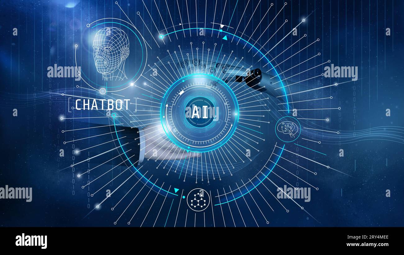 Abstract infographic, human head in digital computer interpretation of ...