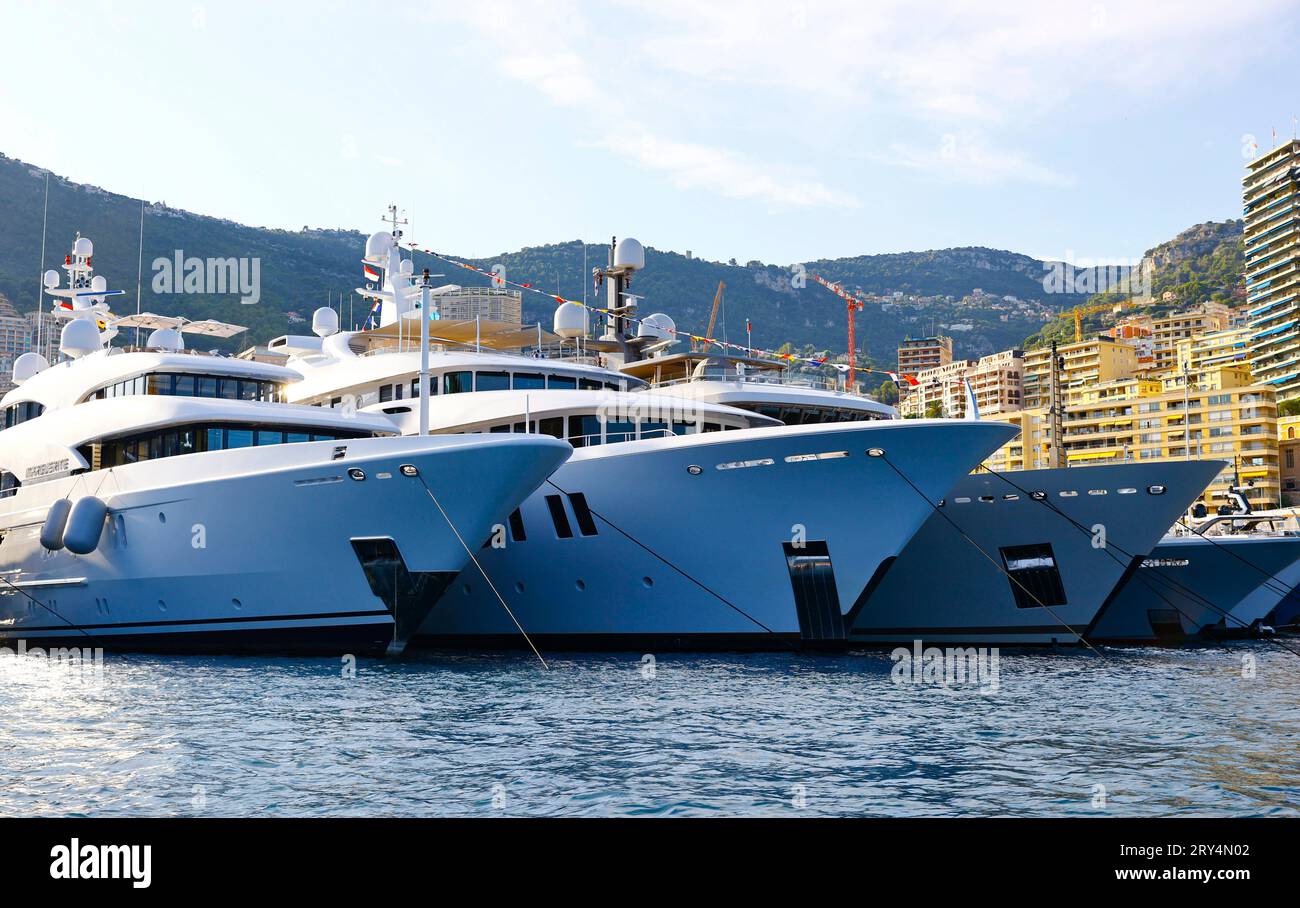 Monte Carlo, Monaco - September 29, 2023: Monaco Yacht Show Atmosphere at the Port. Yachting ...