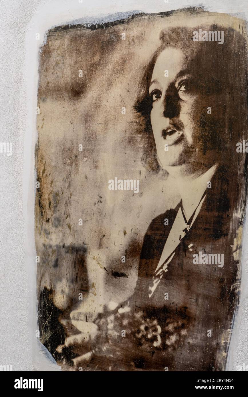 Pictures of famous fado singers on the walls of the traditional old ...