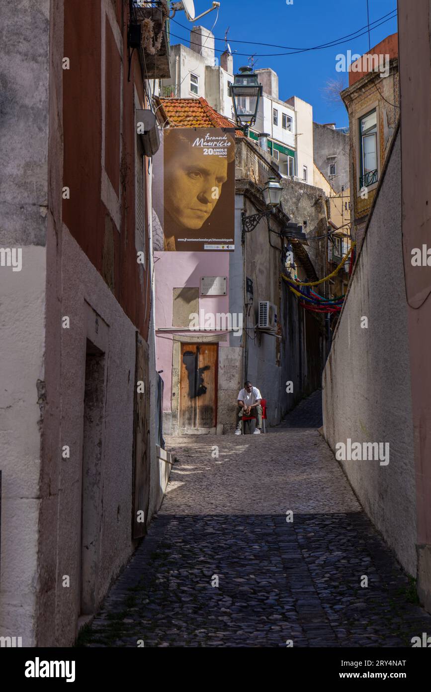 Pictures of famous fado singers on the walls of the traditional old ...