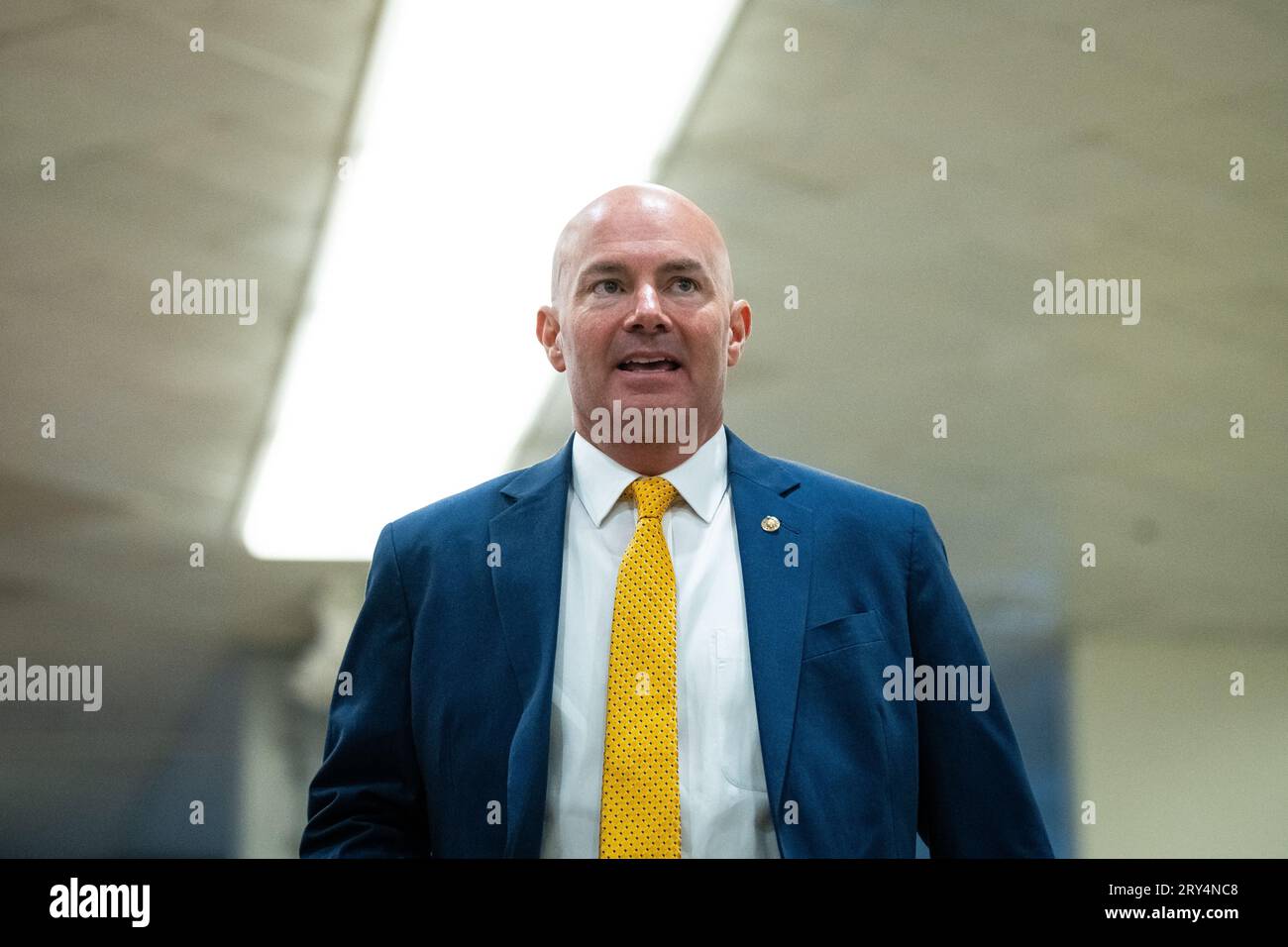 Washington, USA. 28th Sep, 2023. Senator Mike Lee (R-UT) walks through ...