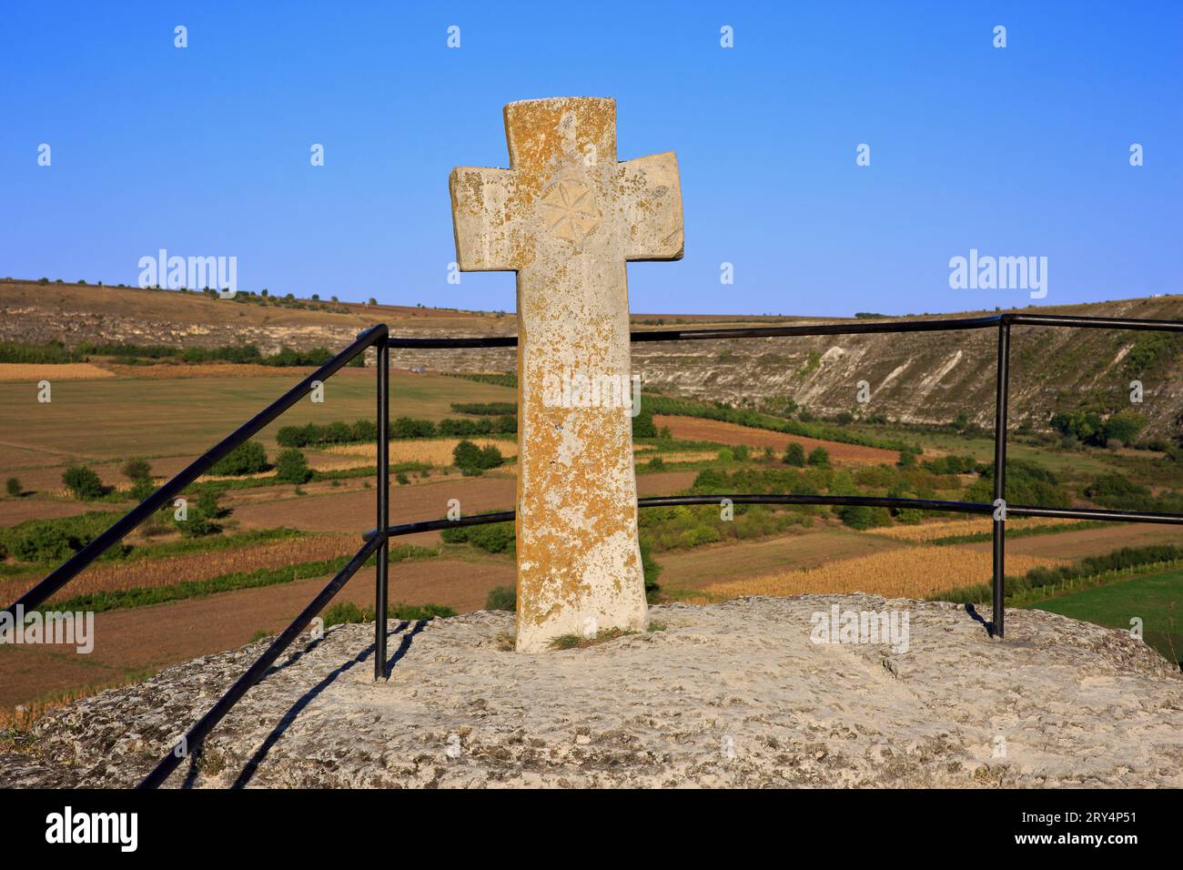 Ancient cross at the 13th century Eastern Orthodox Old Orhei (Orheiul ...