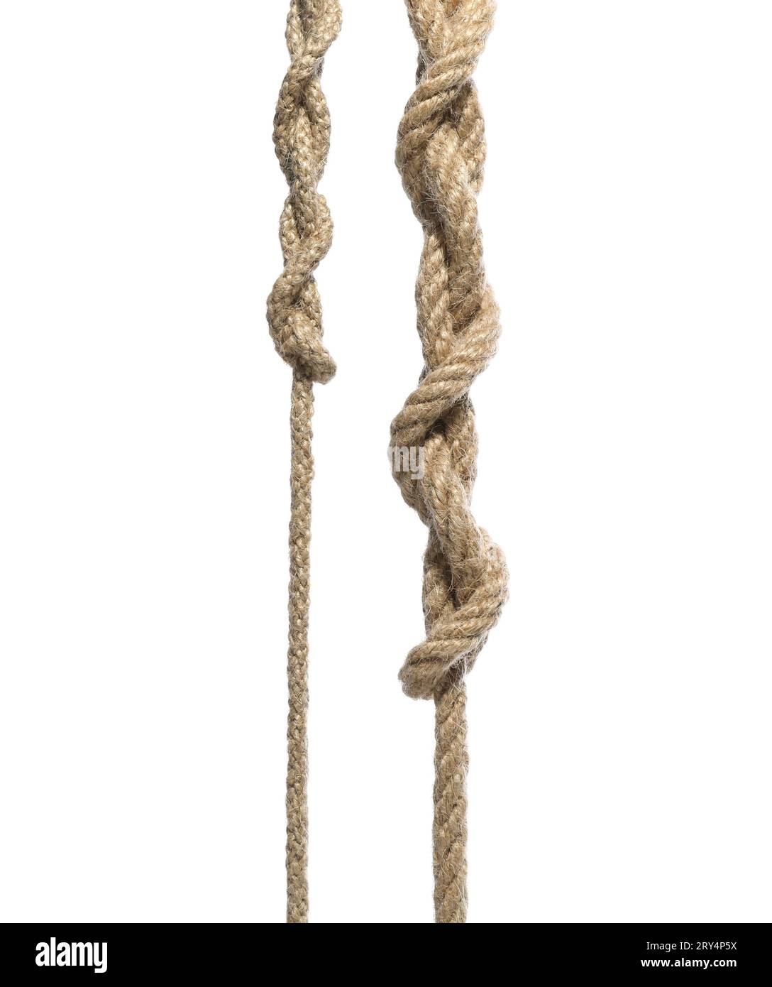 Two hemp ropes with knots isolated on white Stock Photo - Alamy