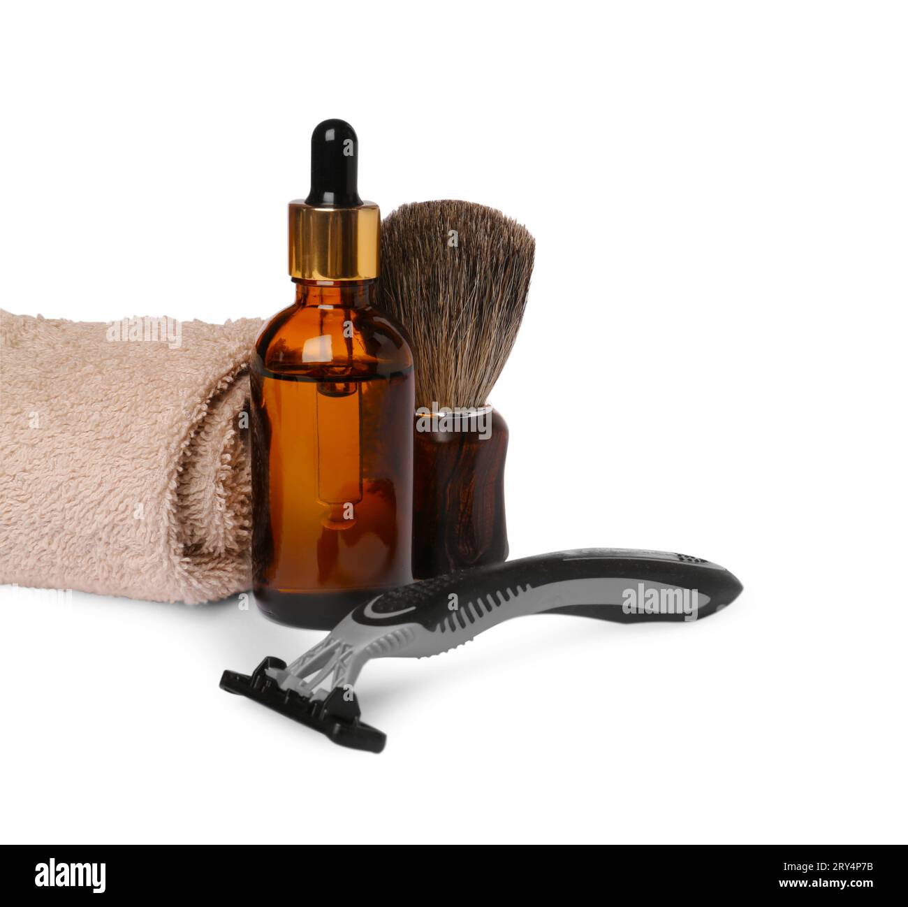 Set of men's shaving tools on white background Stock Photo - Alamy