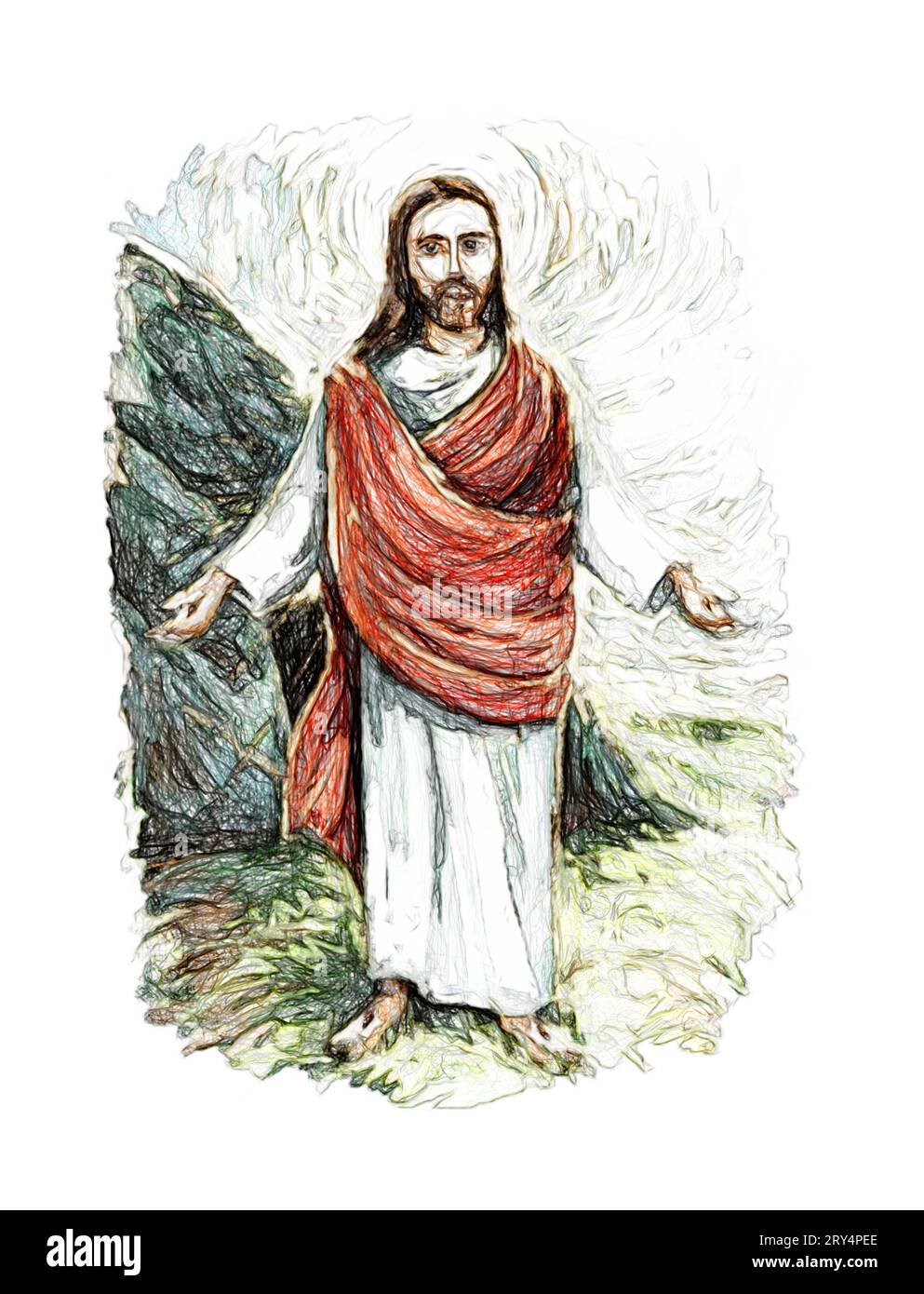 calm jesus messiah and resurrection with nature background illustration ...
