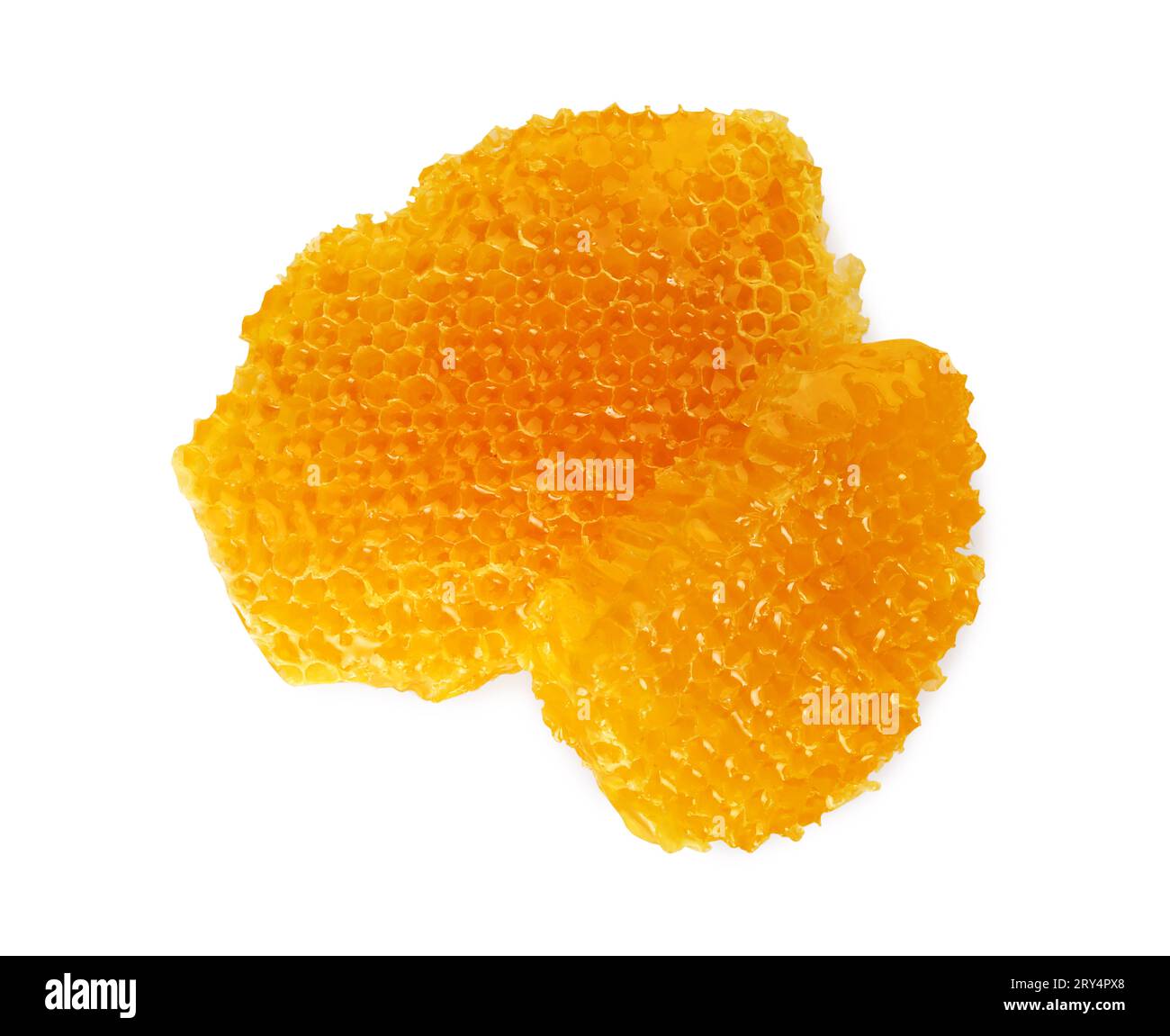Pieces of natural honeycomb with tasty honey isolated on white, top ...