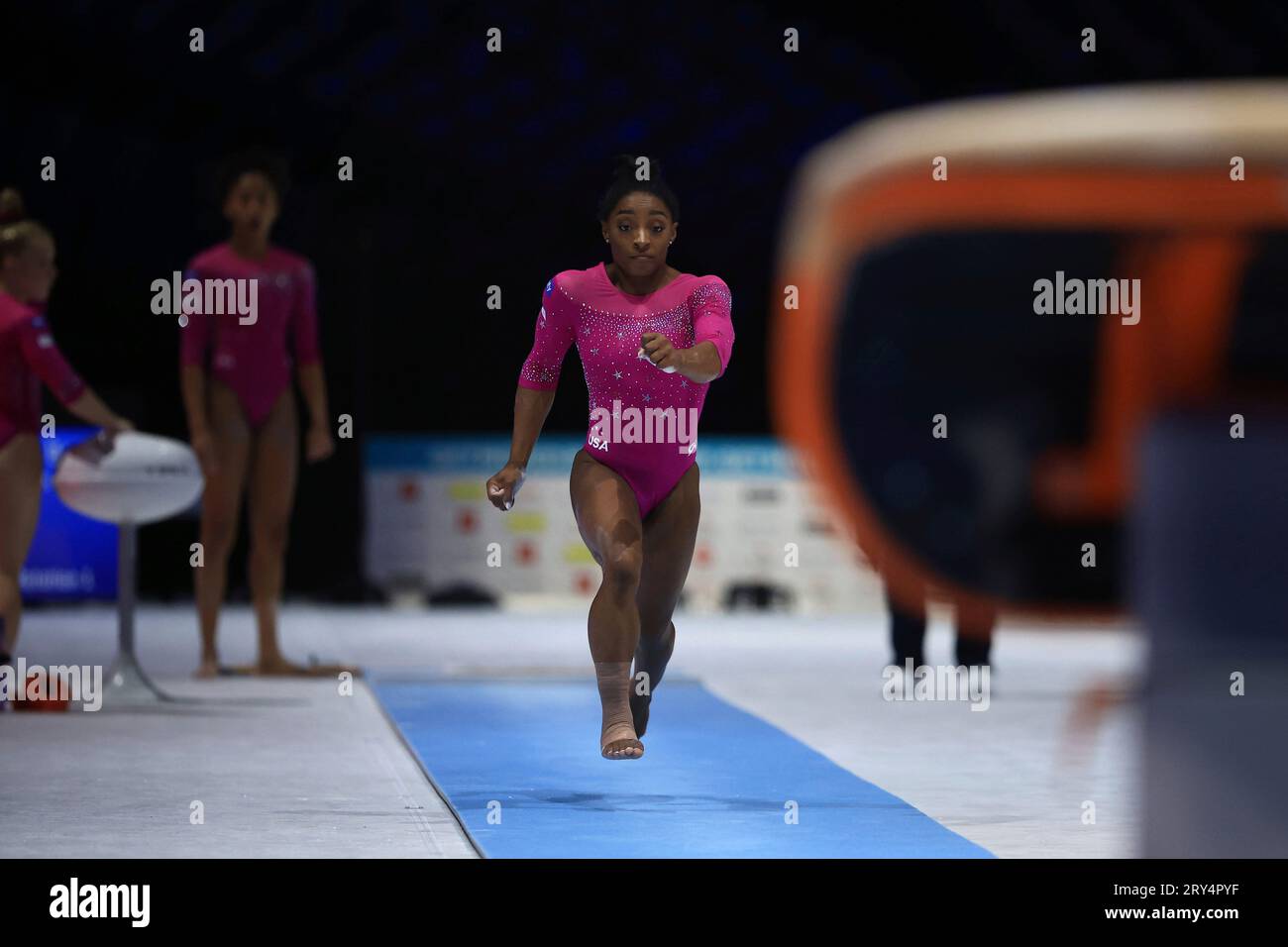 American artistic gymnast Simone Biles Owens practices ahead of the ...