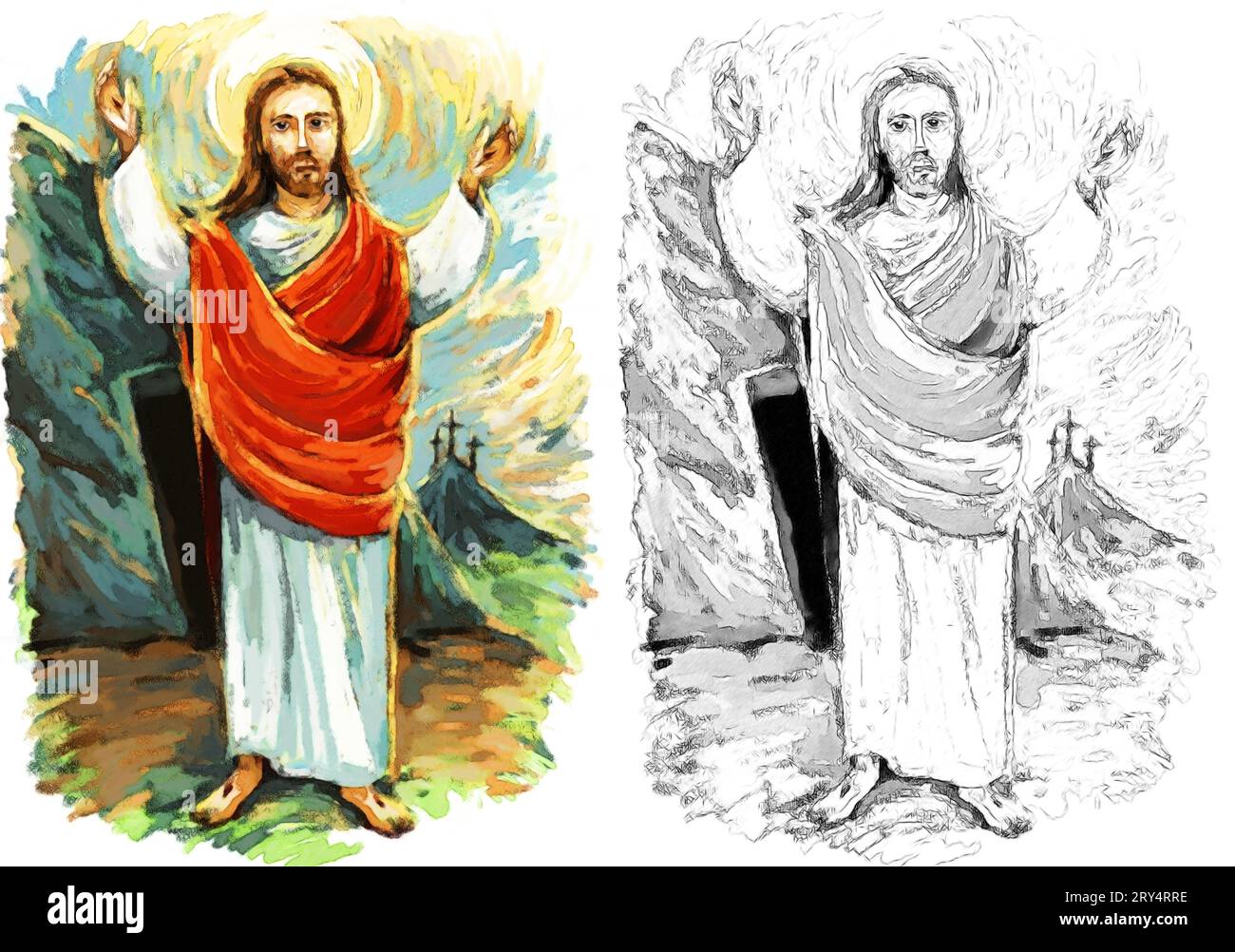 calm jesus messiah and resurrection with nature background illustration ...