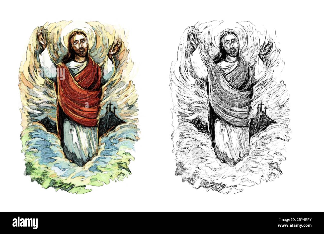calm jesus messiah and resurrection with nature background illustration ...