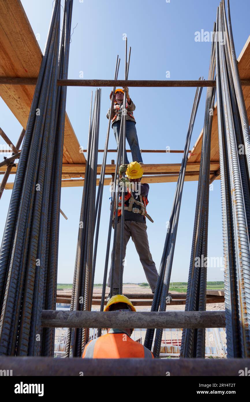 Luannan County, China - May 22, 2023: Workers at the construction site ...