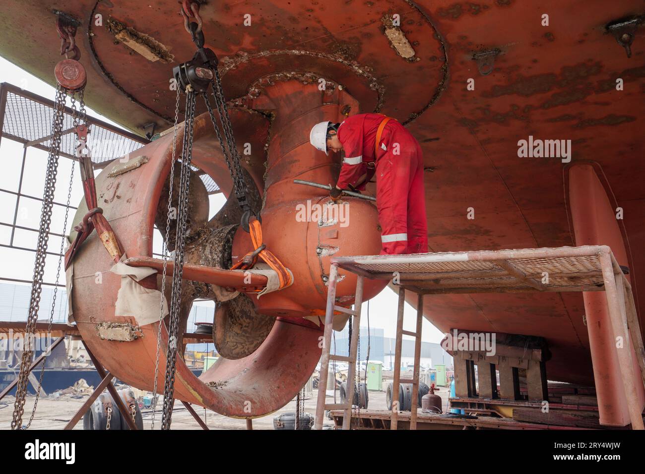 Luannan County, China - May 26, 2023: Workers are dismantling ship ...