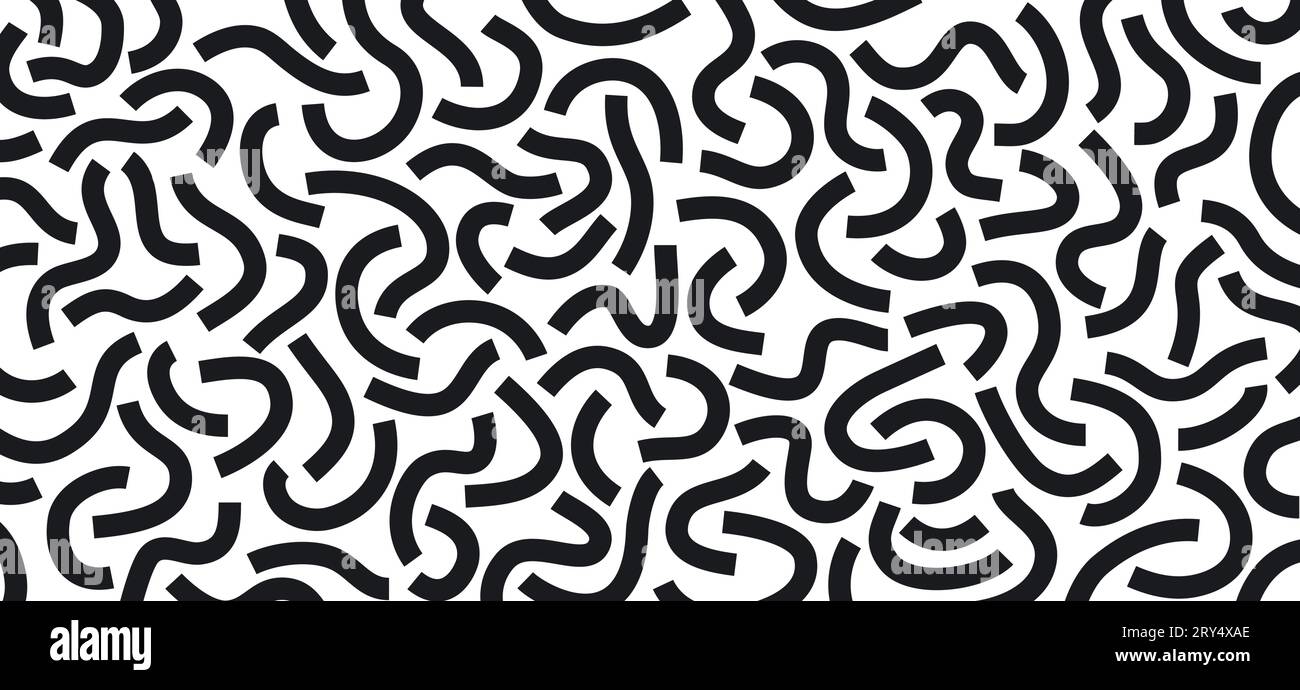 Monochrome doodle pattern. Funny monochrome pattern. Curved lines on ...