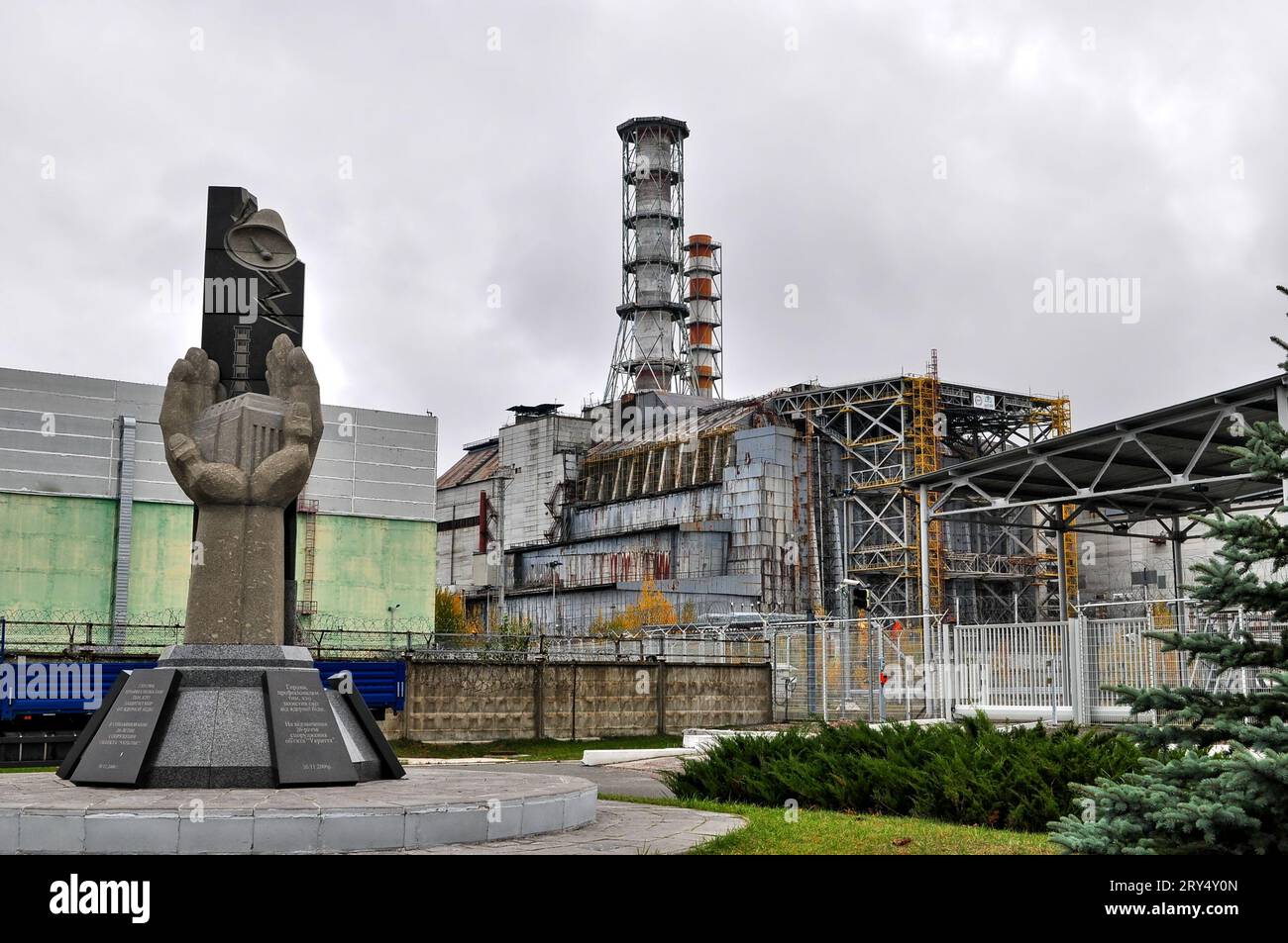 Just outside the gates of reactors #3 and #4 of Chernobyl, Ukraine ...