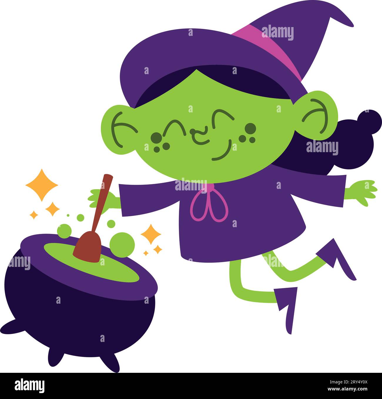 halloween witch with cauldron vector isolated Stock Vector Image & Art ...