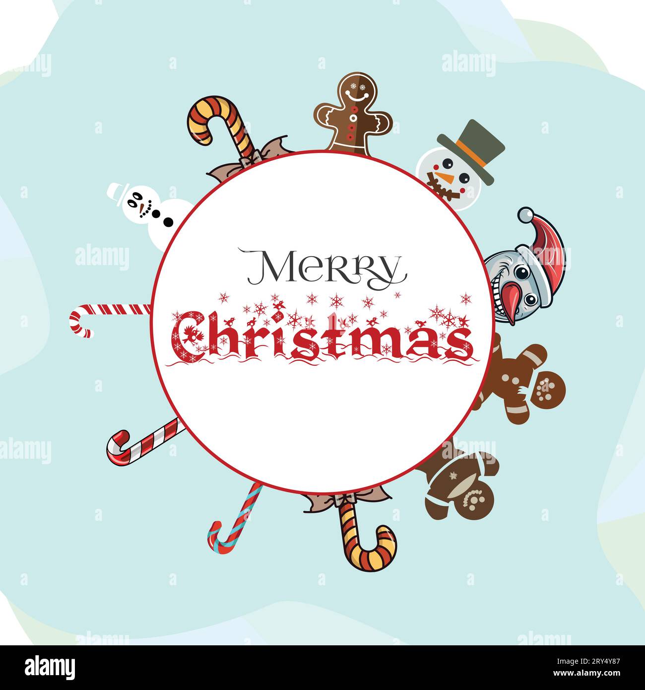 Simple Merry Christmas Vector Editable Greetings card with Snowman ...