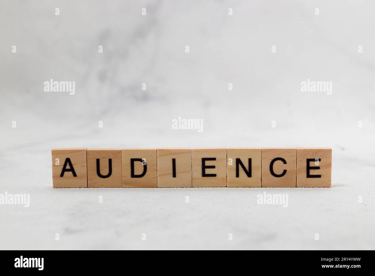 Top view of Audience word on wooden cube letter block on white ...