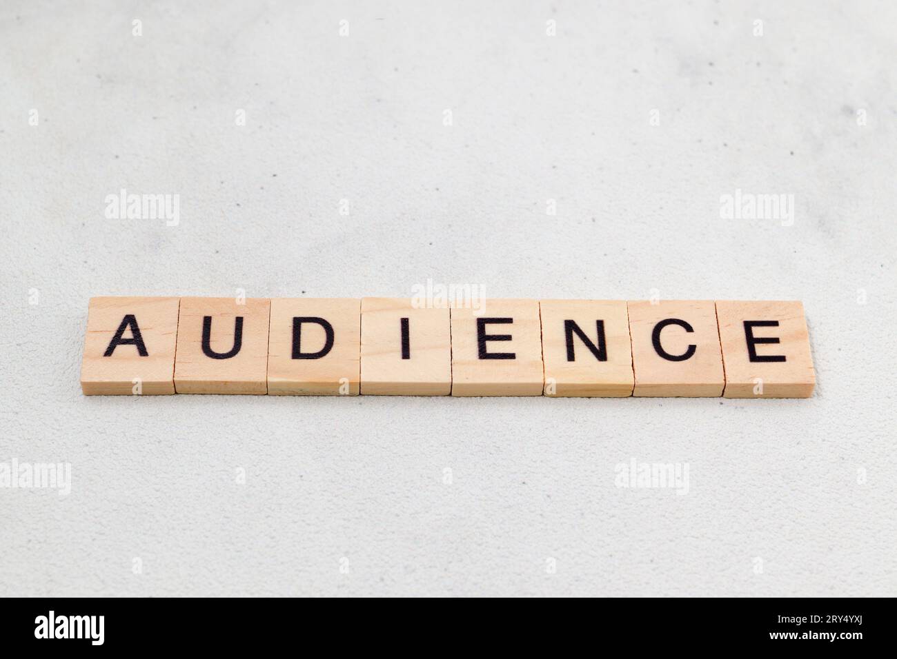Top view of Audience word on wooden cube letter block on white ...