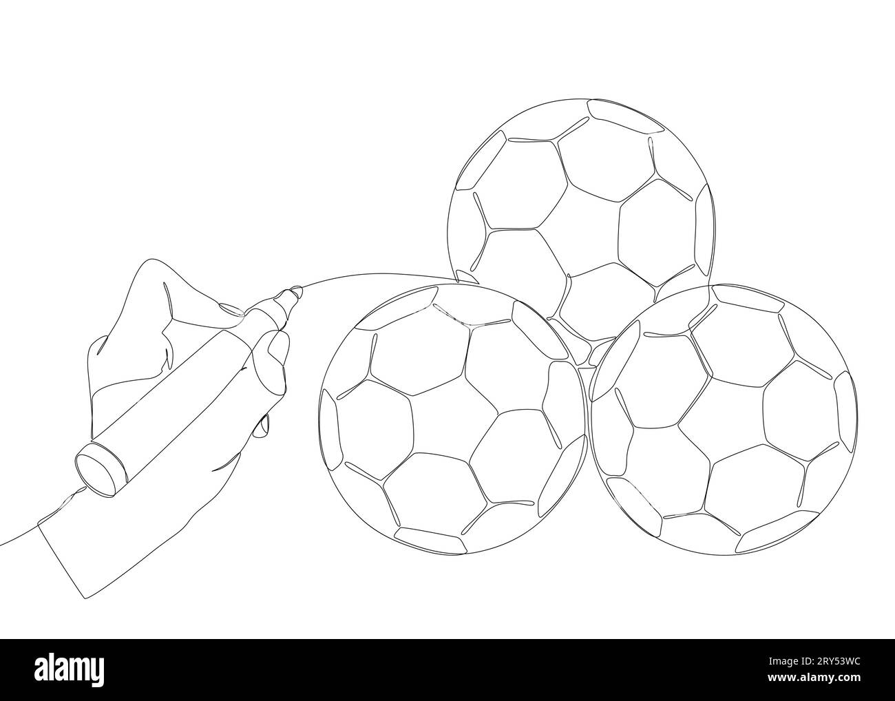 One continuous line of football ball drawn by with felt tip pen. Thin ...