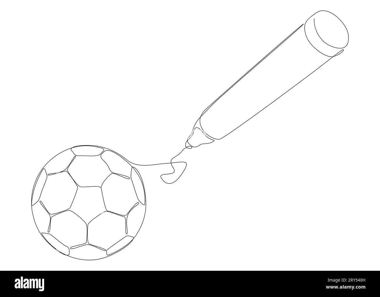 One continuous line of football ball drawn by with felt tip pen. Thin ...