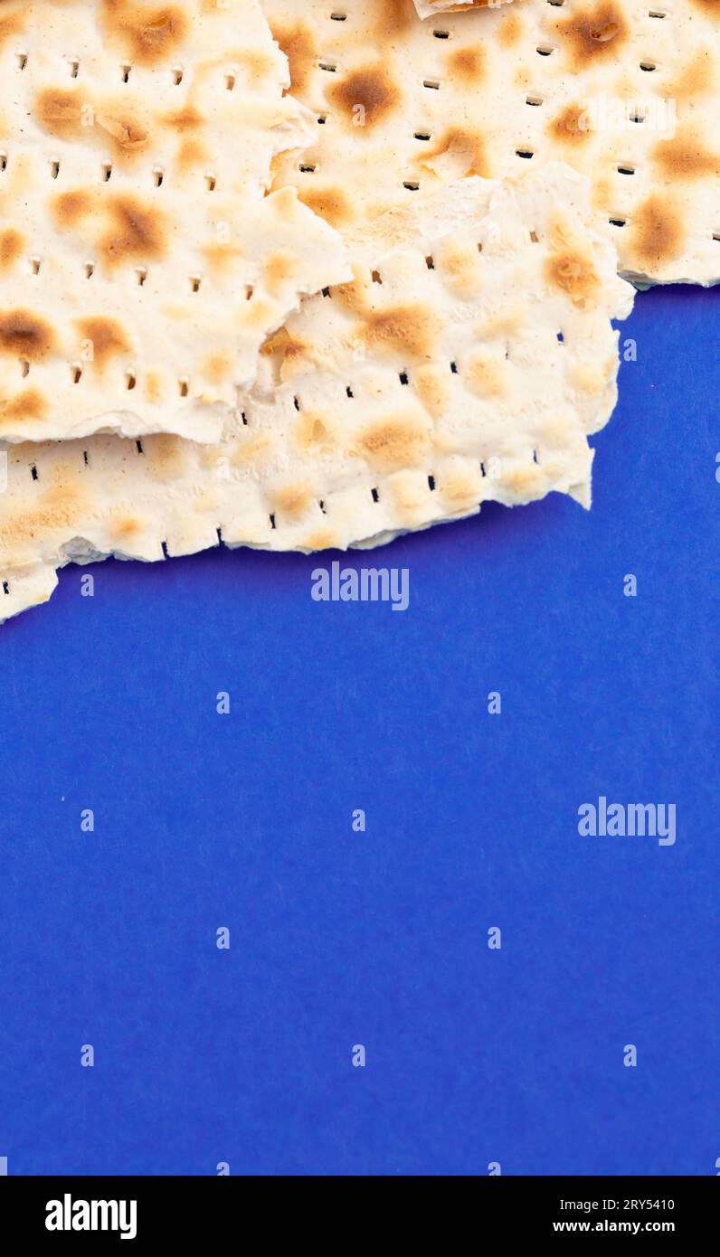 Pieces of Matzah Bread Unleavened Bread on a Bright Blue Background ...