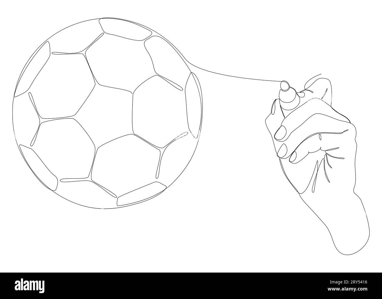 One continuous line of football ball drawn by with felt tip pen. Thin ...