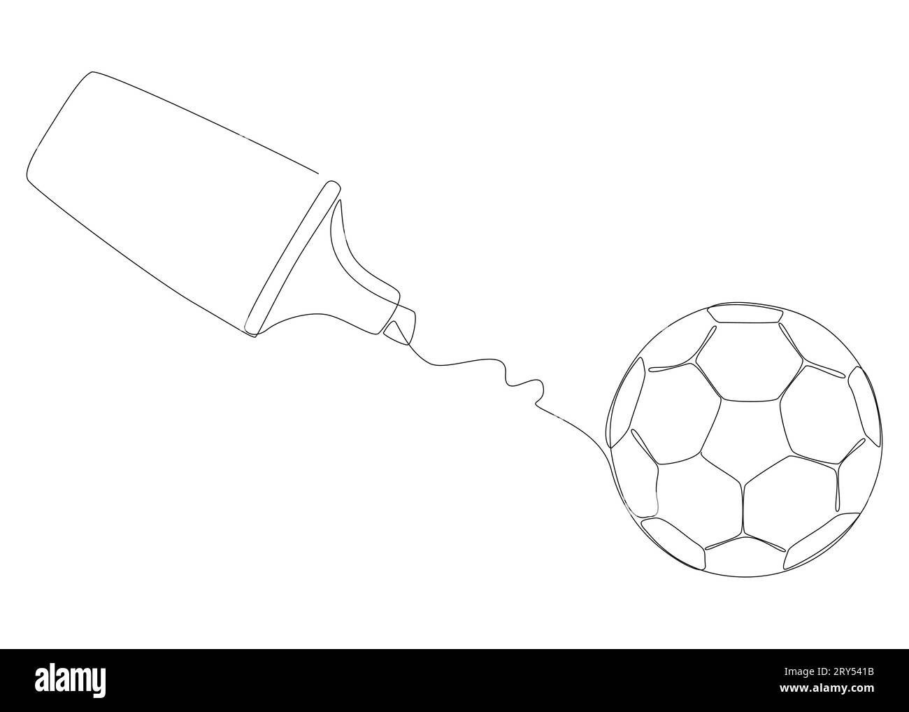 One continuous line of football ball drawn by with felt tip pen. Thin ...